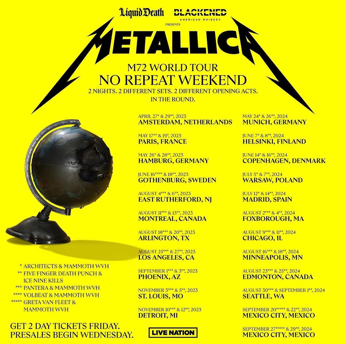 Five Finger Death Punch joining Metallica on their M72 world tour